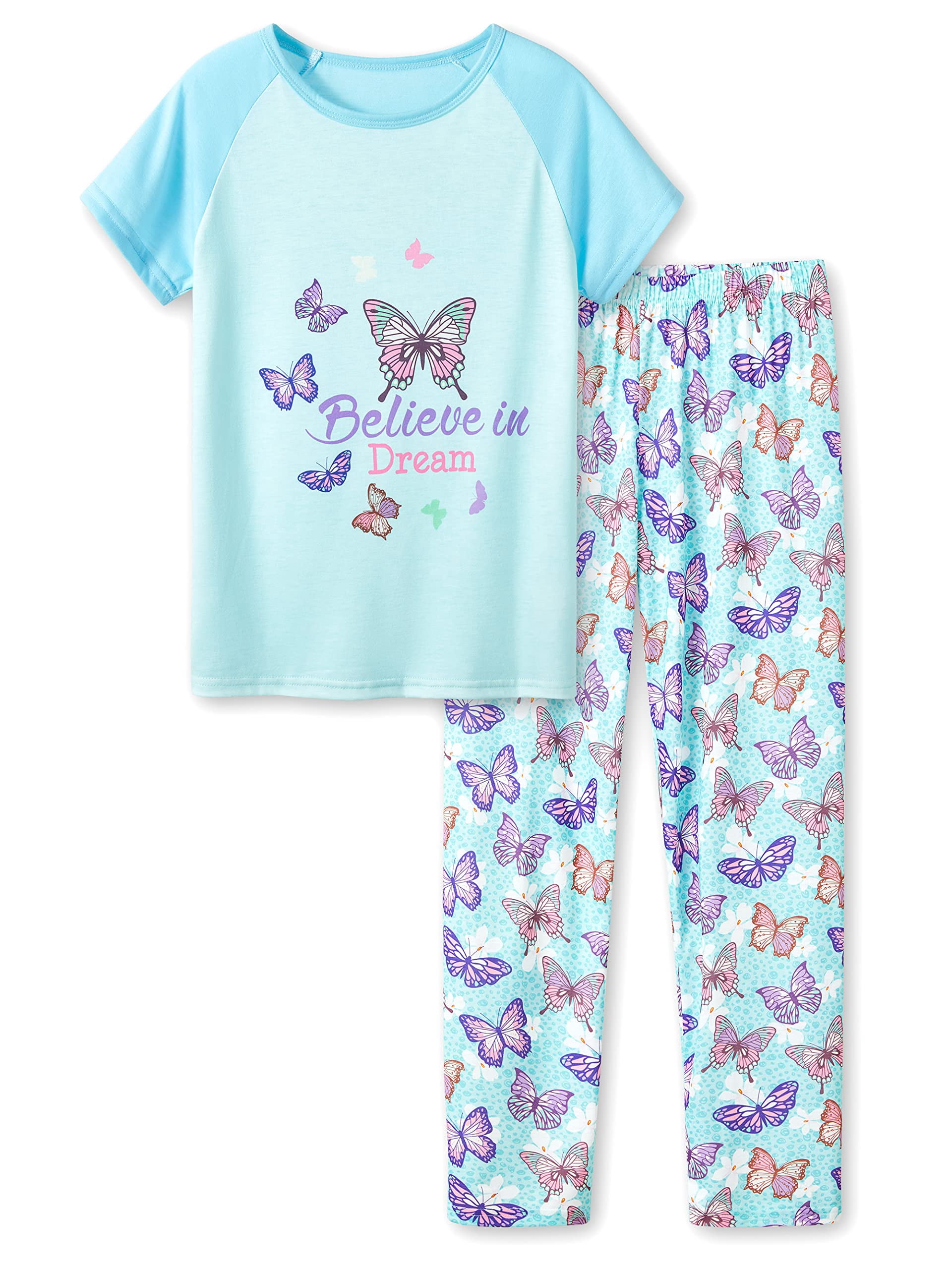Beezizac Butterfly Pajamas for Tween Girls Soft Cute 2-Piece Clothes PJ ...