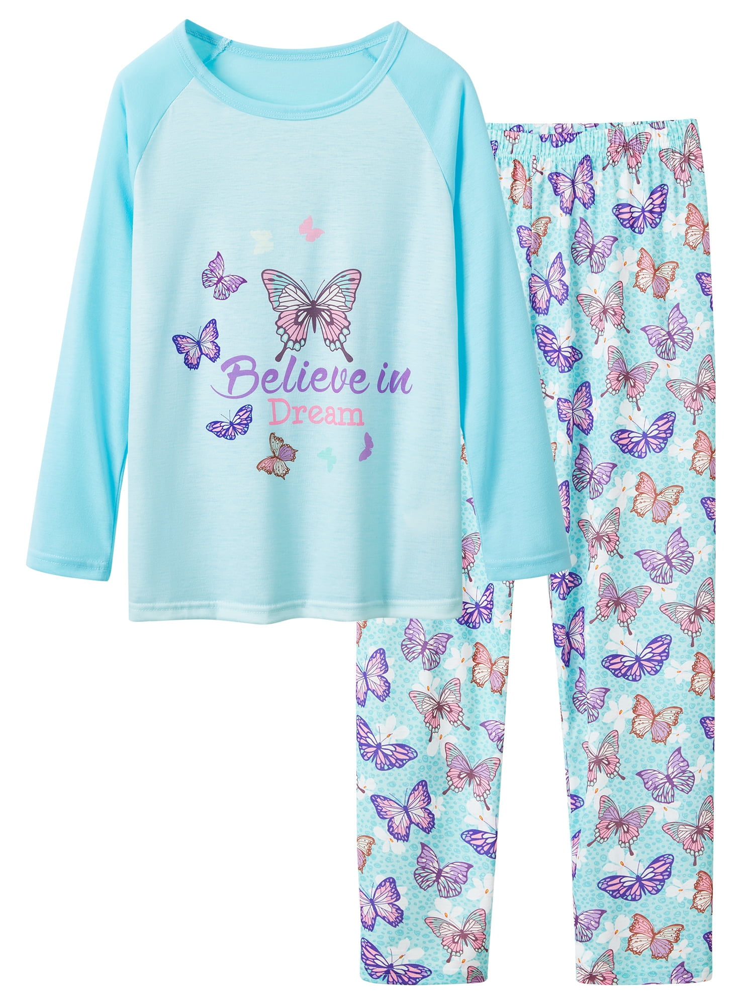 Butterfly Pajamas for Tween Girls Soft Cute 2-Piece Fall PJ Set Big Kid ...