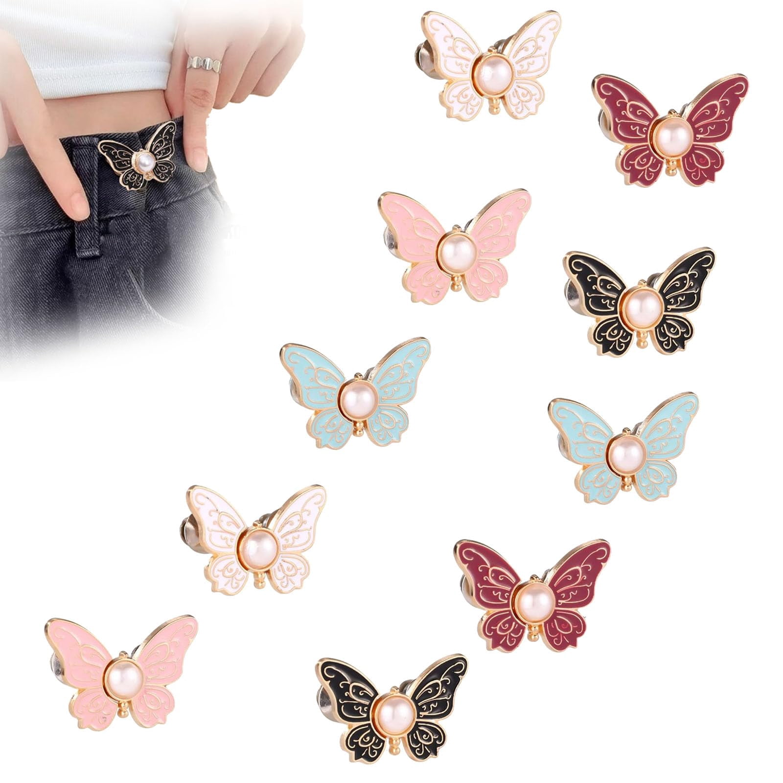 Butterfly Pants Waist Tightener,Detachable Butterfly Clips Jean Buttons ...