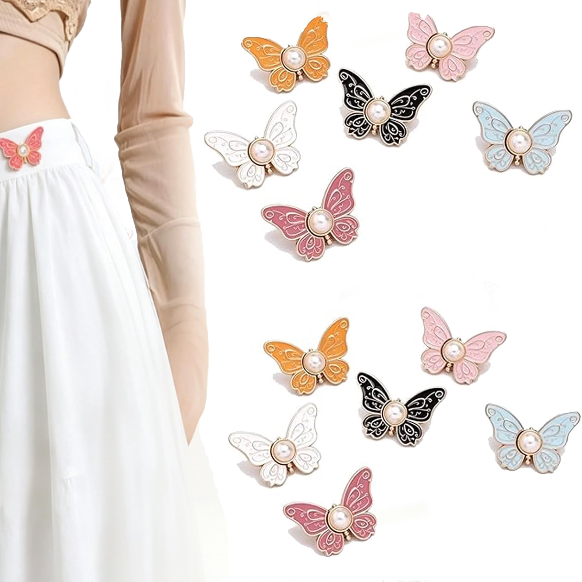 Butterfly Pants Waist Tightener, Pearl Buckle for Jeans, No-Sew ...