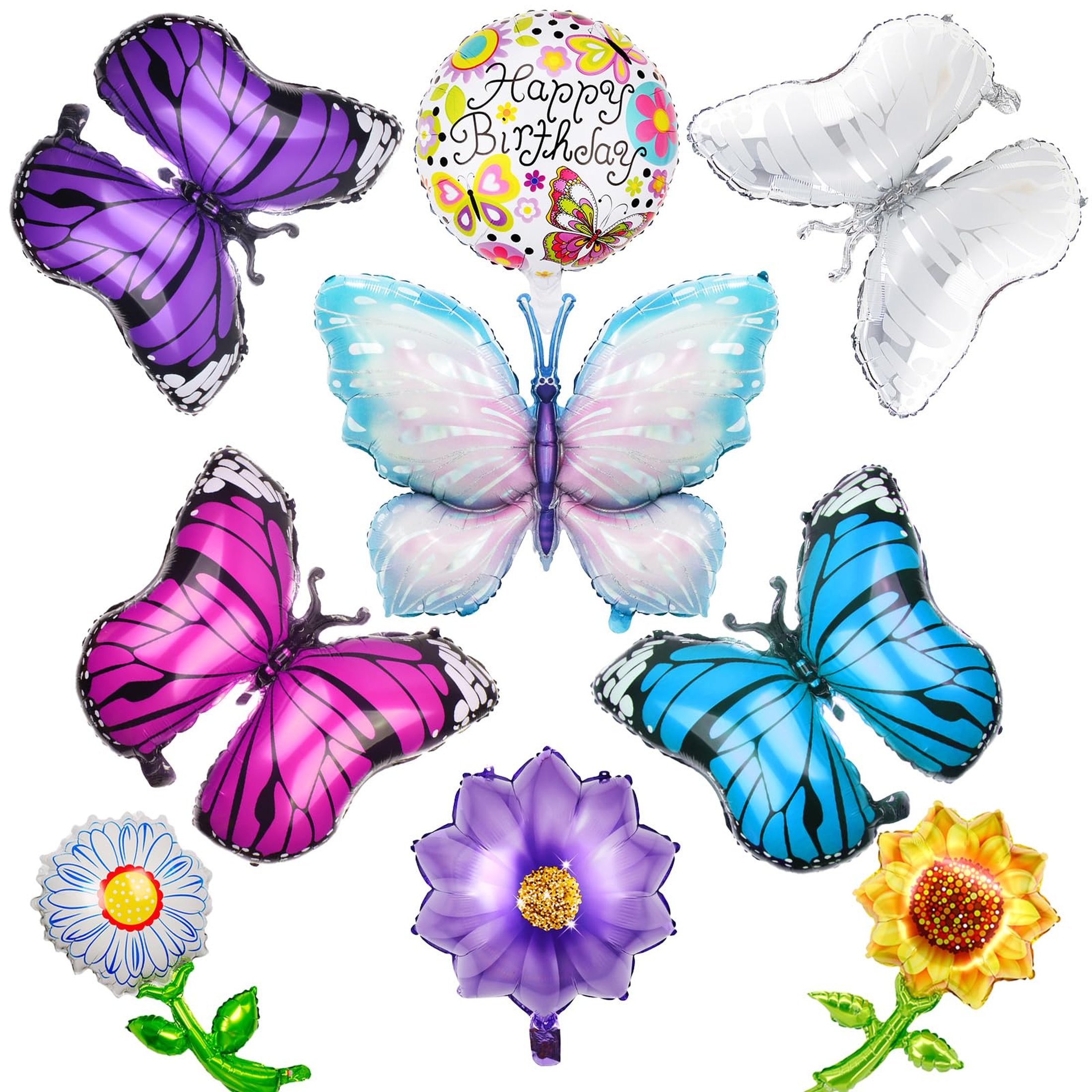 Butterfly Party Pack - 10 Giant Fairy F Balloons, Sunflower Daisy Decor ...