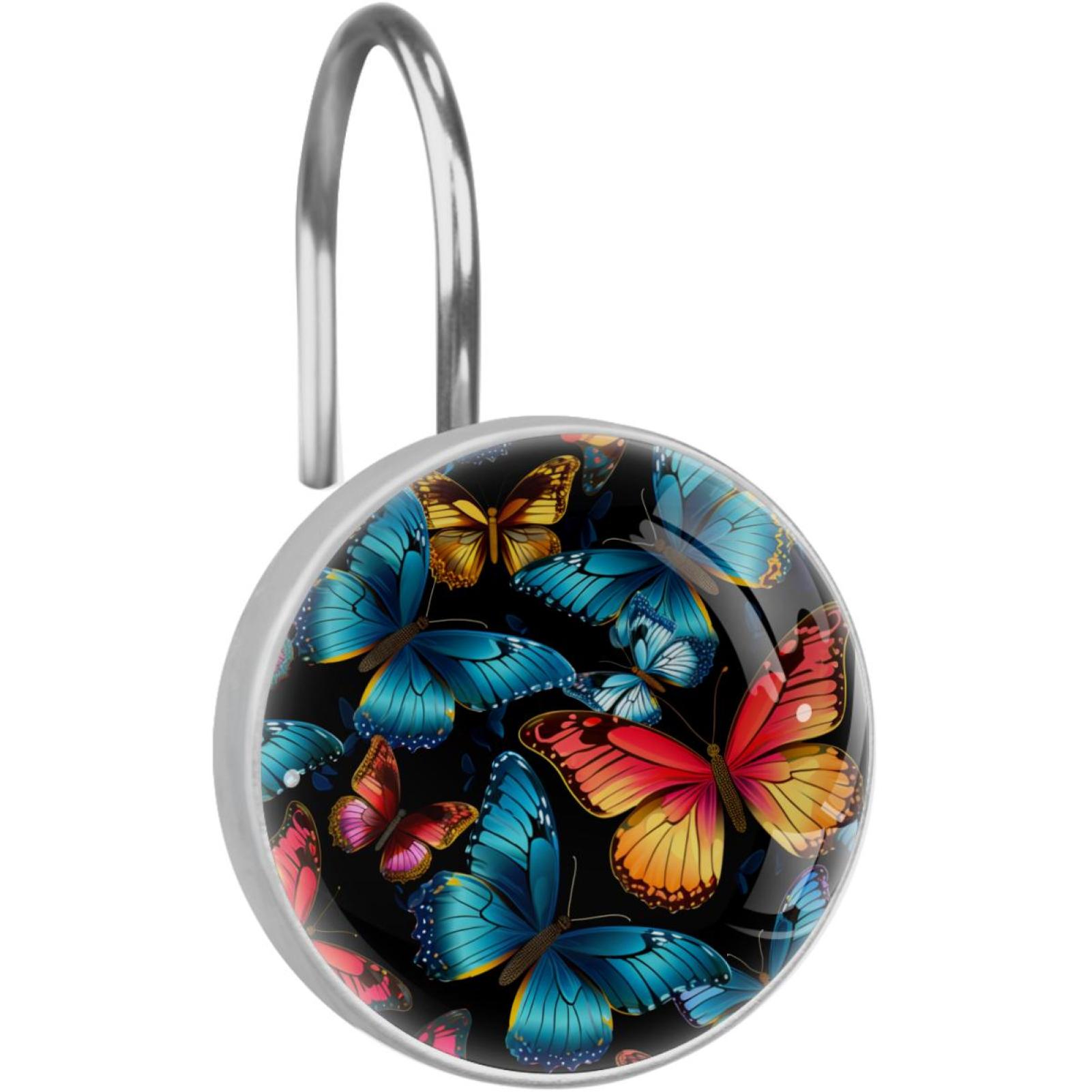 Butterfly Pattern 2PCS Unique Hooks Resin Glass Stainless Steel Shower ...