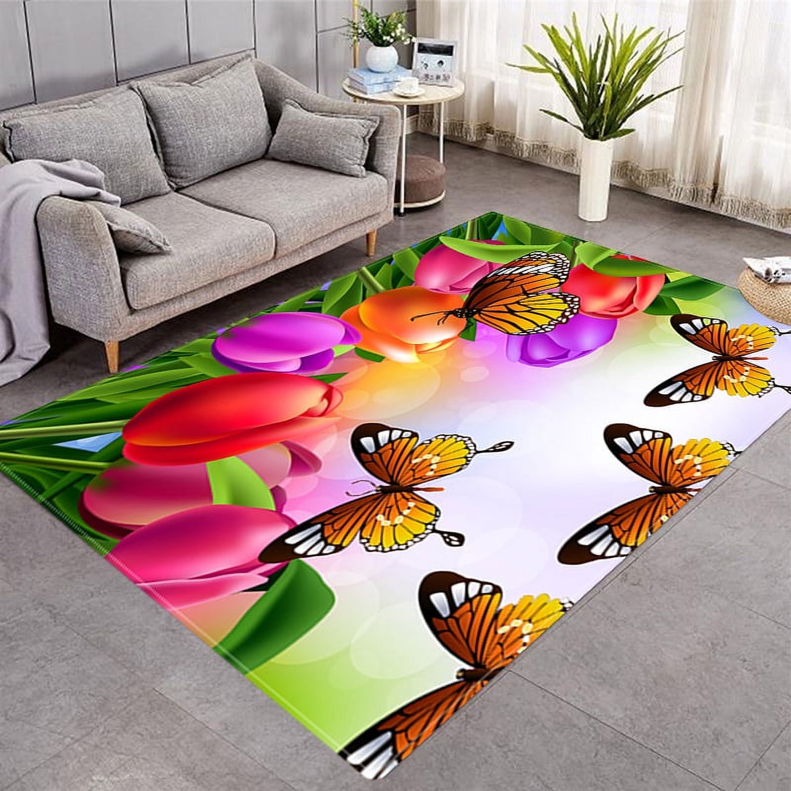 Butterfly Pattern Carpet for Living Room Bedroom Area Rug Child Playing ...