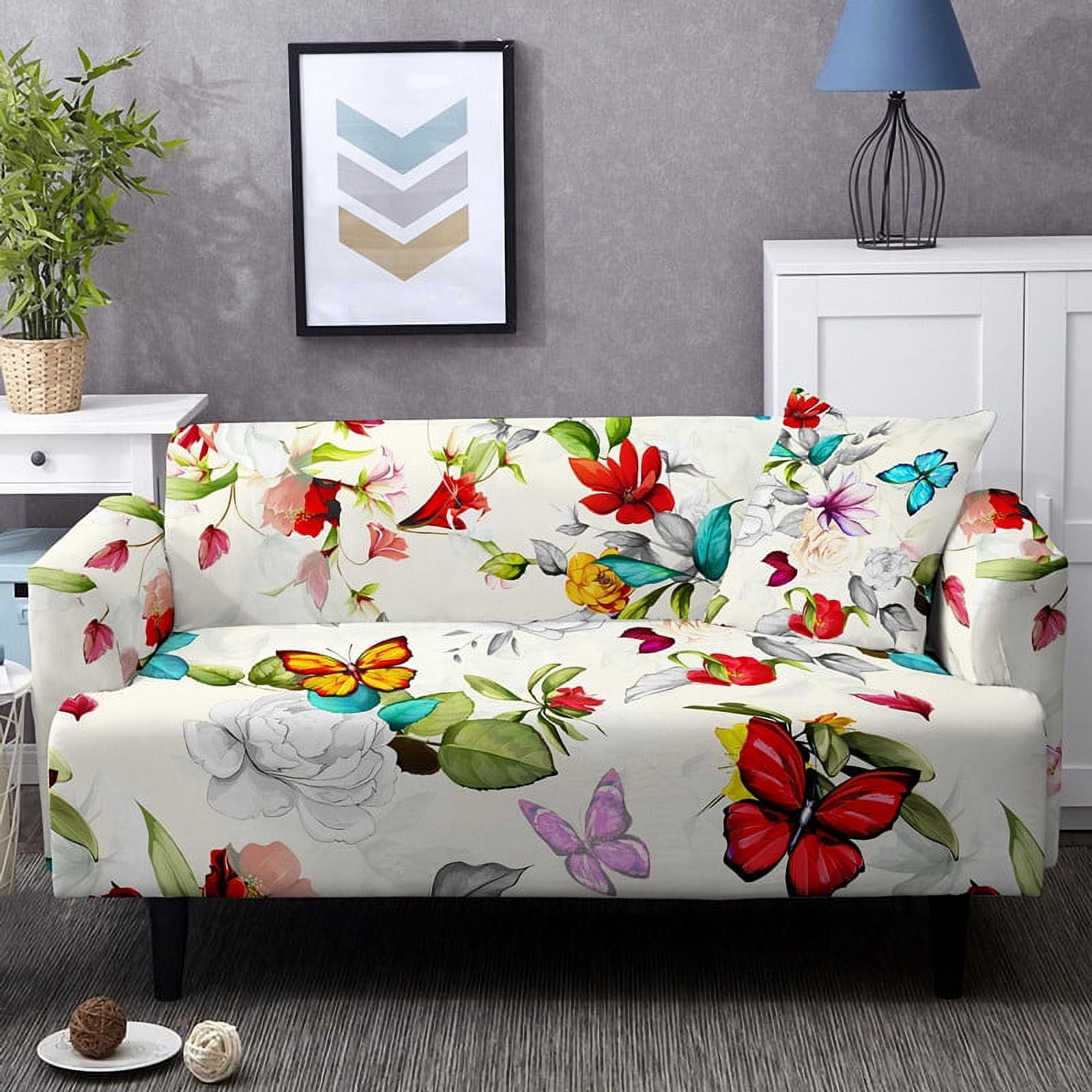 Butterfly Pattern Elastic Sofa Cover 1/2/3/4 Seater Slipcover All ...
