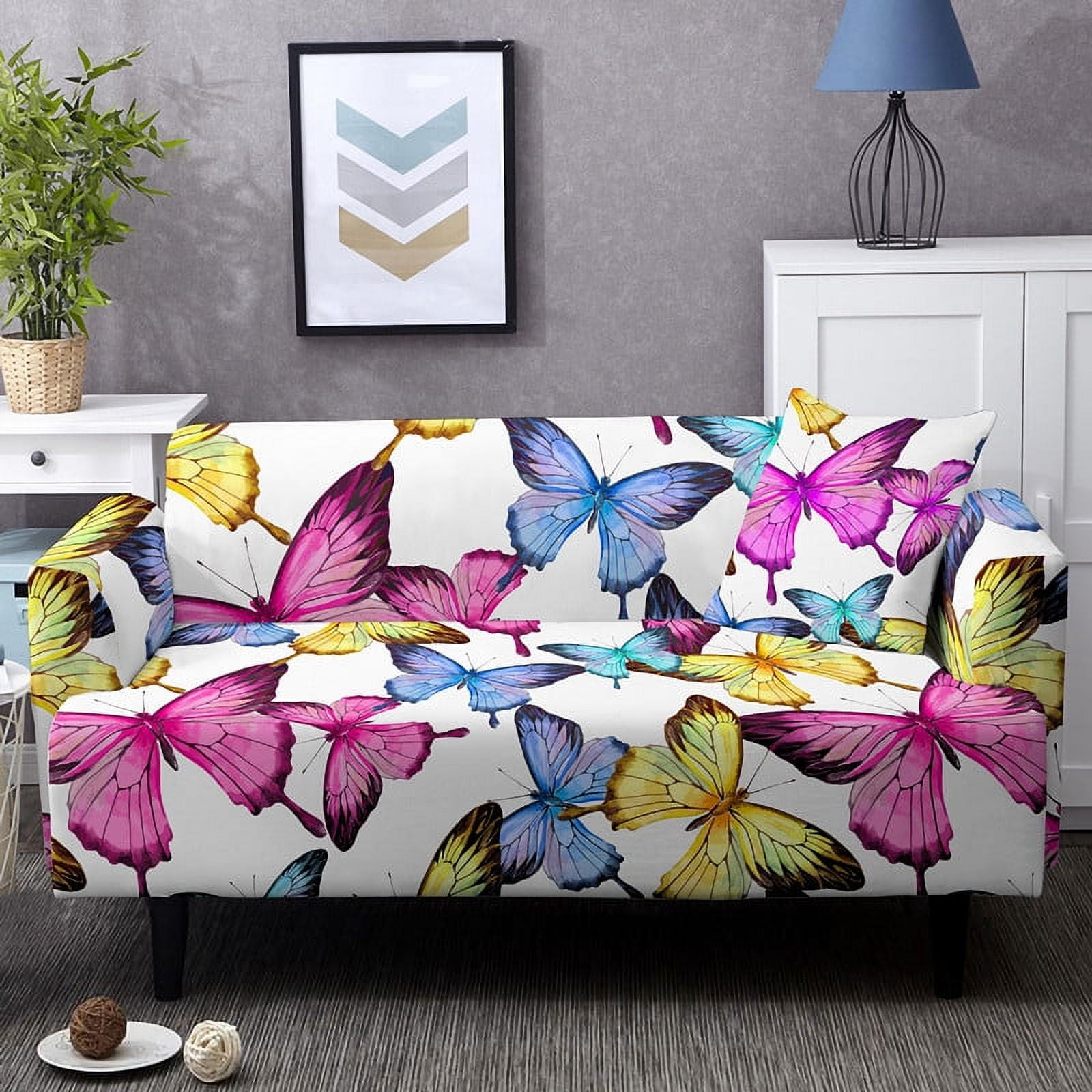 Butterfly Pattern Elastic Sofa Cover 1/2/3/4 Seater Slipcover All ...
