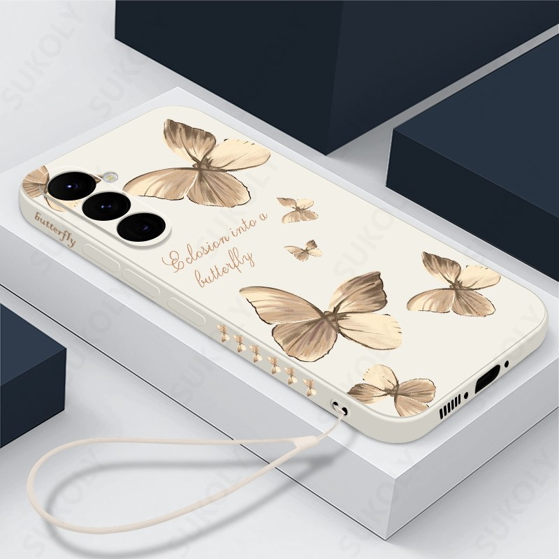 Butterfly Pattern Hand Lanyard Case For Samsung Galaxy S22 S23 S24 ...