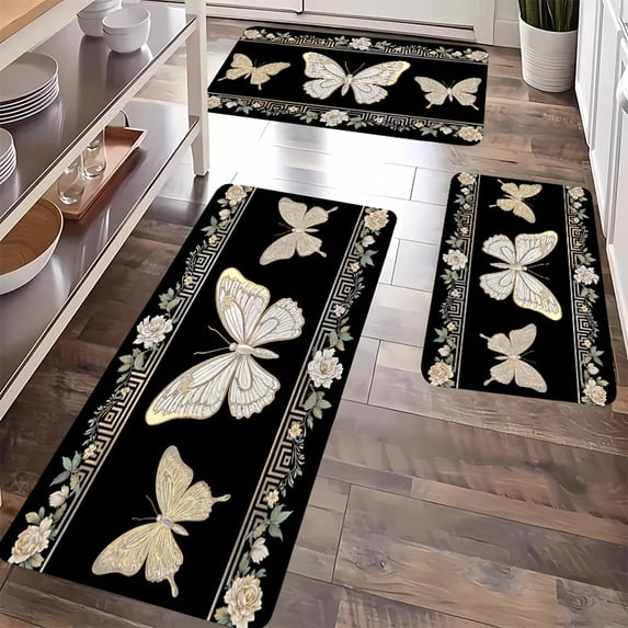 Butterfly Pattern Kitchen Rug Set, Soft Flannel Mat for Kitchen Porch ...