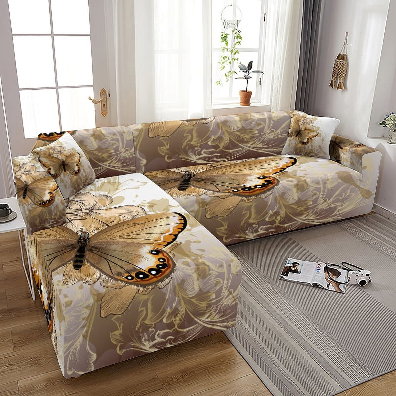 Butterfly Pattern Sofa Cover ration Home Colored Flowers Big Sofas Home ...