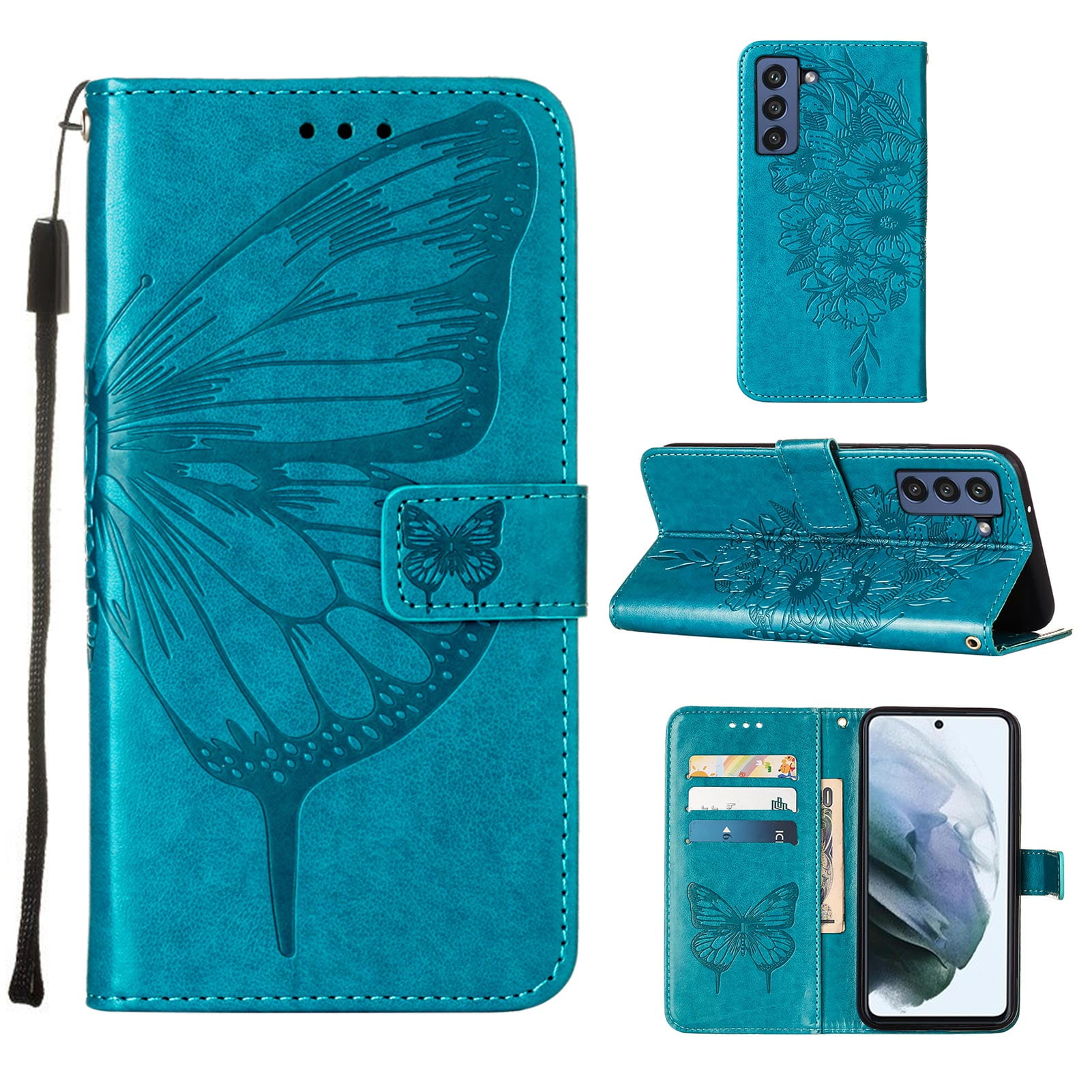 Butterfly Pattern Wallet Case for Samsung Galaxy S21 FE 6.4 Inch ...