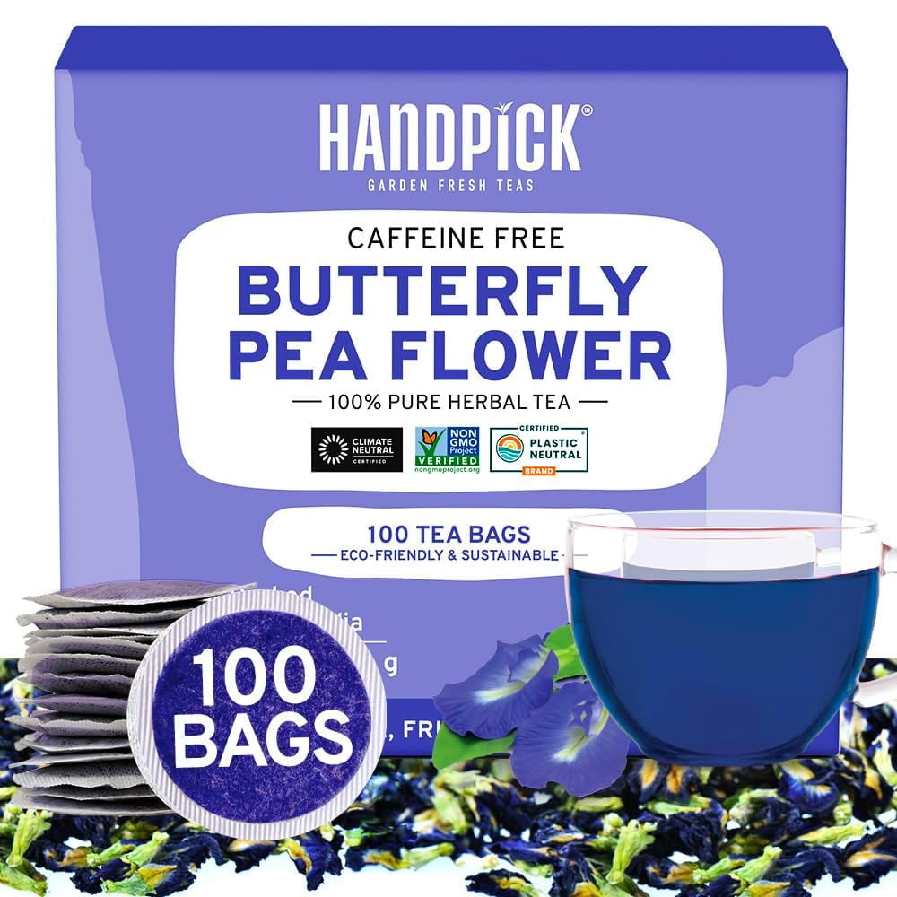 , Butterfly Pea Flower Tea (100 Herbal Tea Bags) | Caffeine Free, Non ...