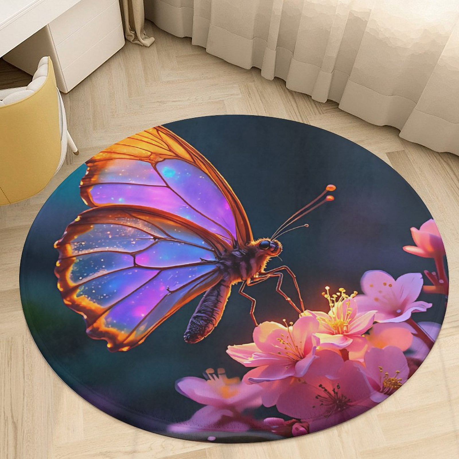 Butterfly Perched on A Lavender Flower Round Area Rugs for Bedroom ...