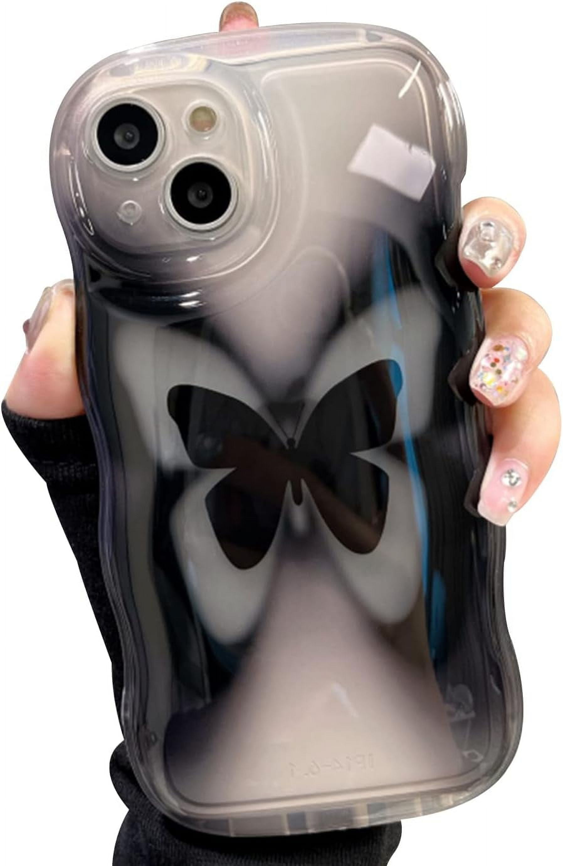 Butterfly Phone Case for iPhone 13 Pro, Cute Korea Clear Black Gradient ...