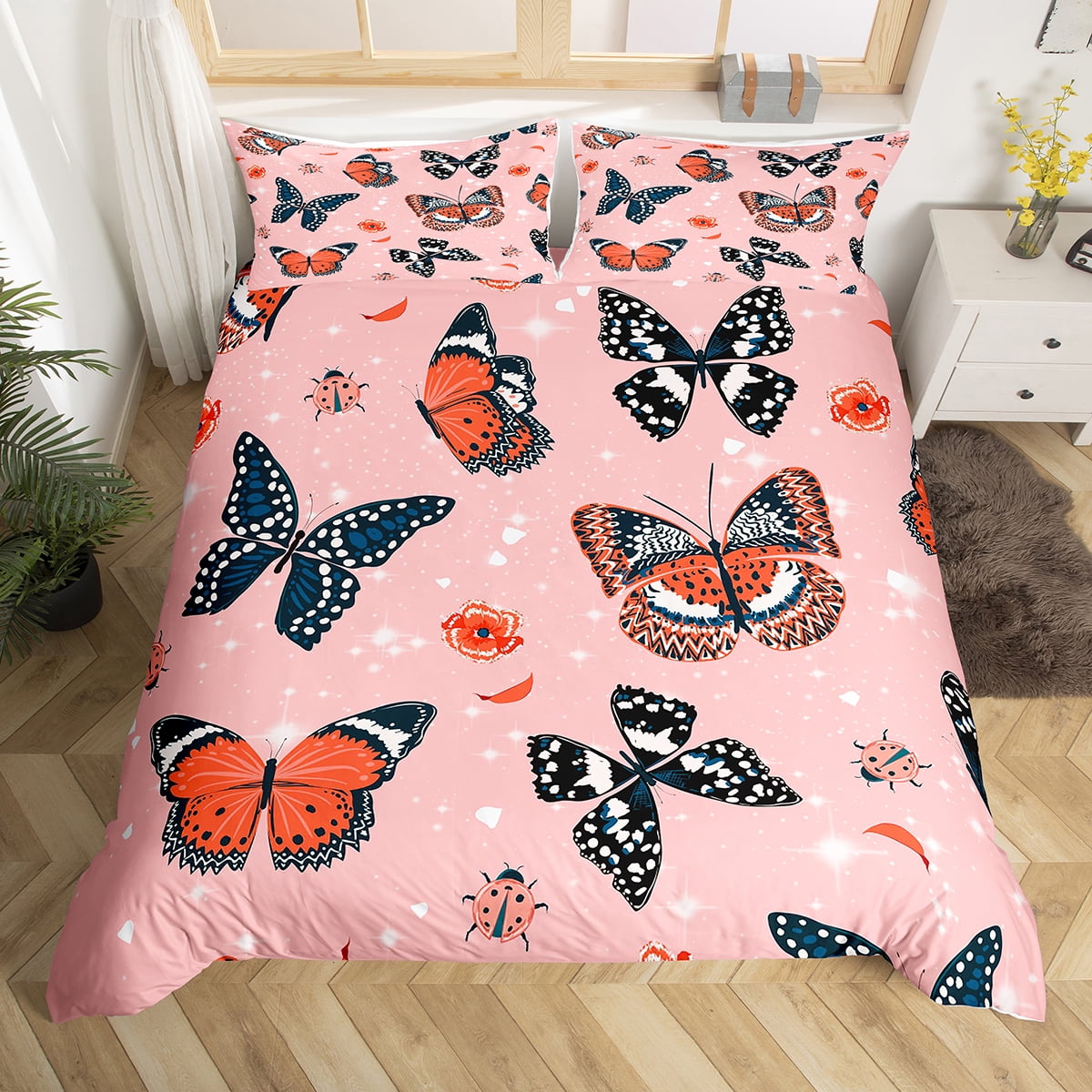 Butterfly Pink Bedding Set Girls Kawaii Room Decor,Rustic Farmhouse ...