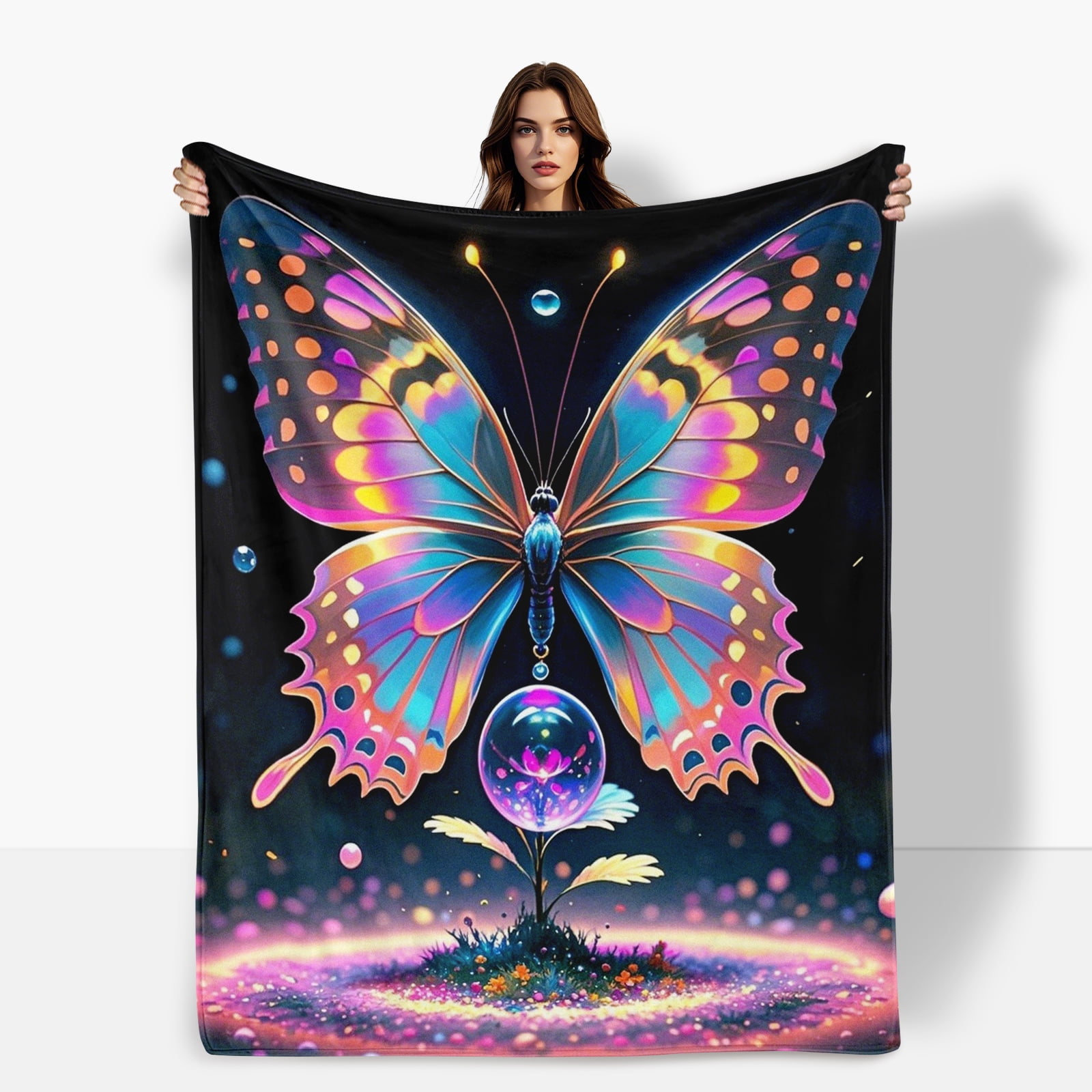 Butterfly Pink Blue Friendship Themed Cozy Fleece Blanket Soft Warm ...