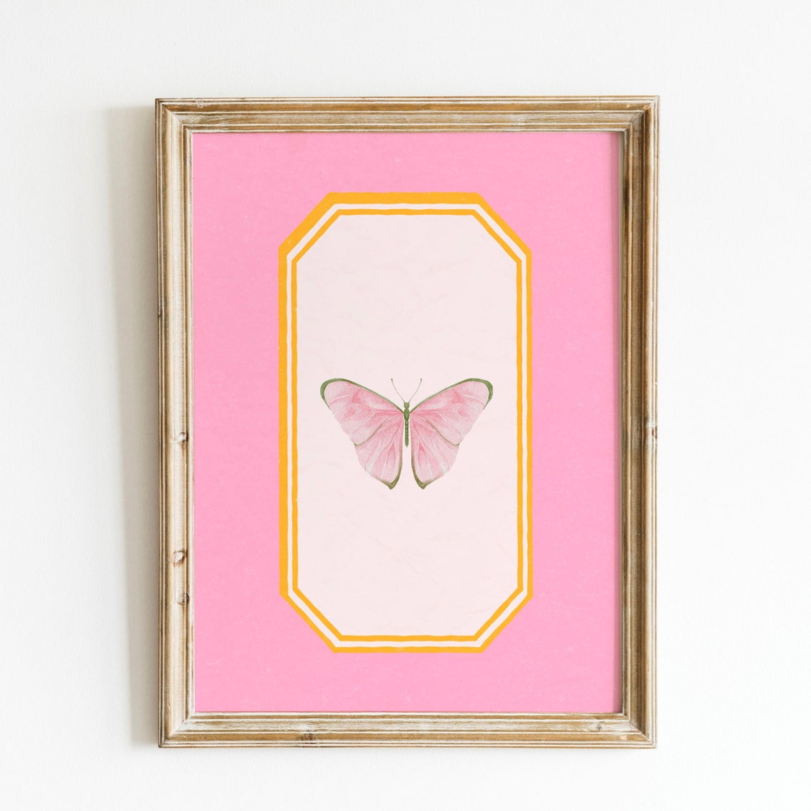Butterfly Pink Mustard Papillion Art Print, Trendy Decor, Abstract ...