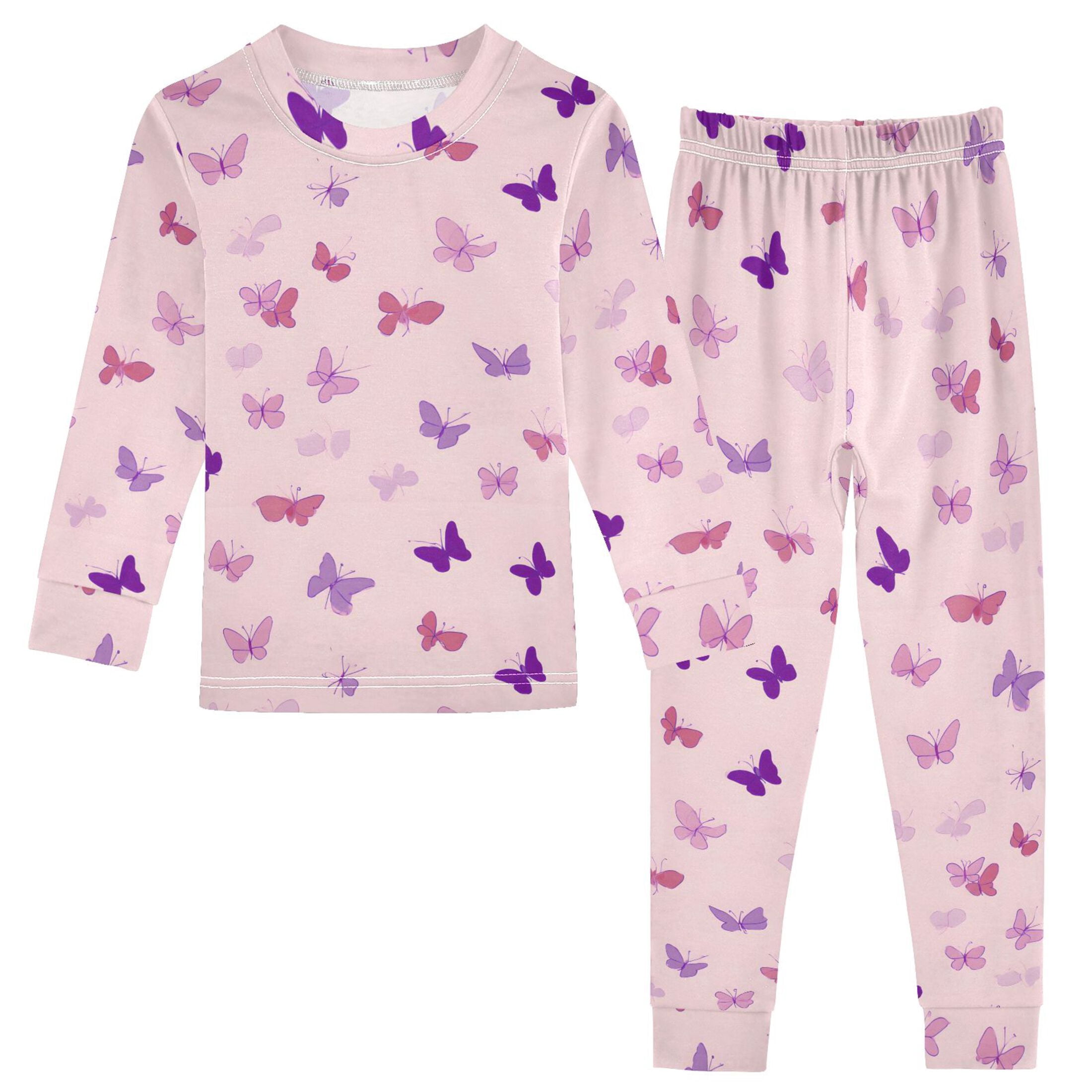 Butterfly Pink Swirl Cotton Pajamas 2 Piece Set Sleepwear Soft and ...