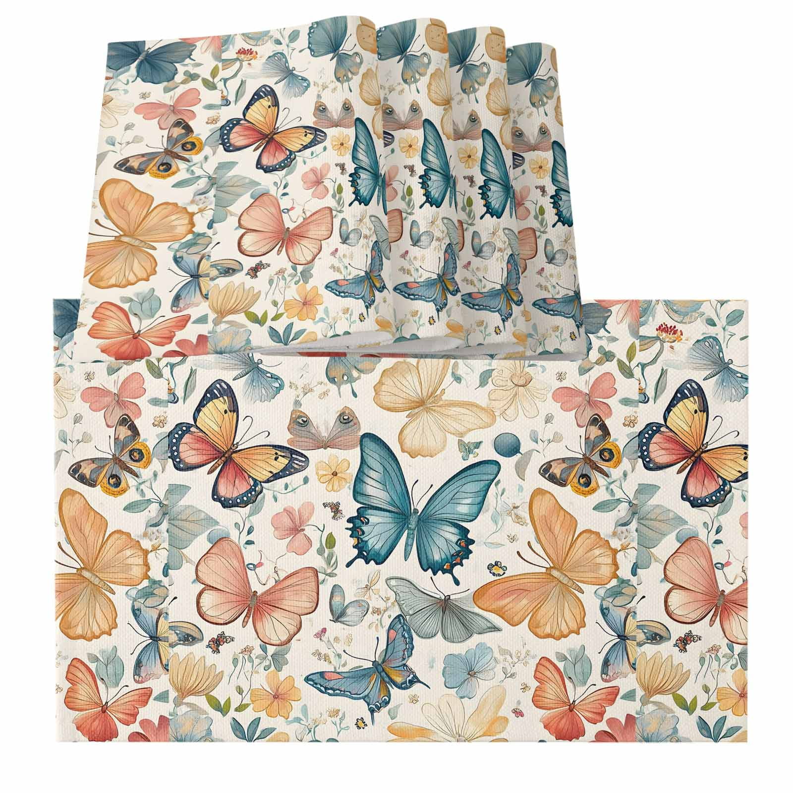 Butterfly Placemats for Dinning Table Set of 6, Retro Spring Leaves ...