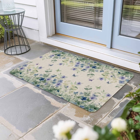 Butterfly Plant Door Mat Indoor Outdoor, Green Purple Watercolor ...