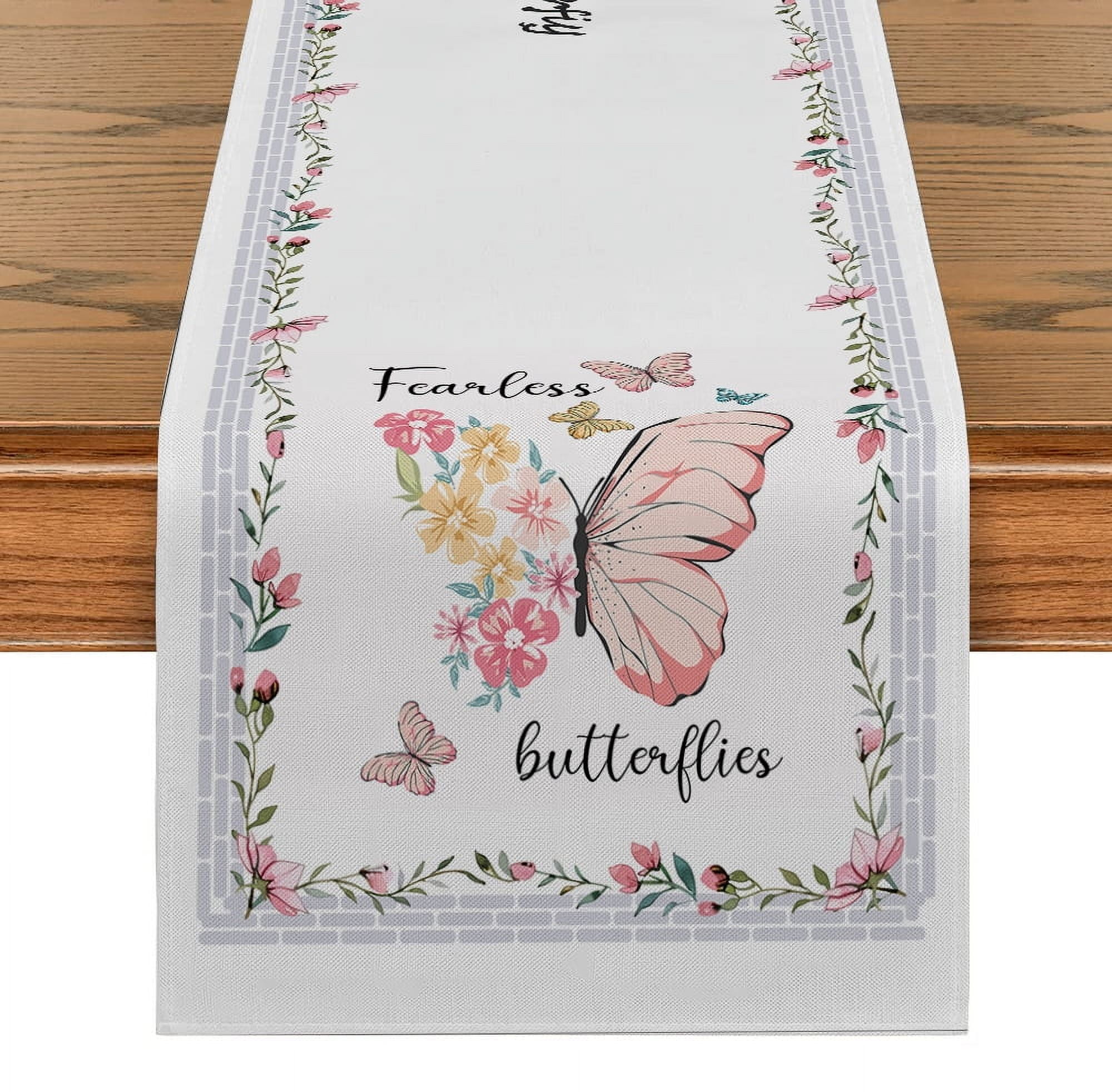 Butterfly Plant Flowers Table Runner Kitchen Table r Farmhouse Dining ...