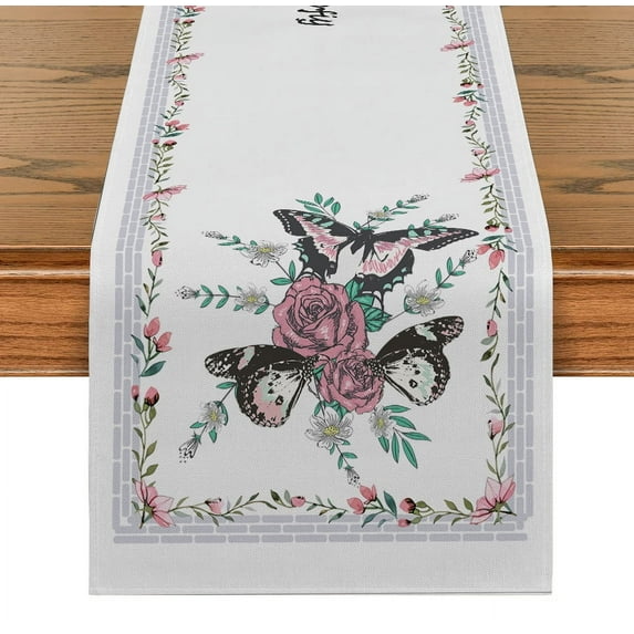 Butterfly Plant Flowers Table Runner Kitchen Table r Farmhouse Dining ...