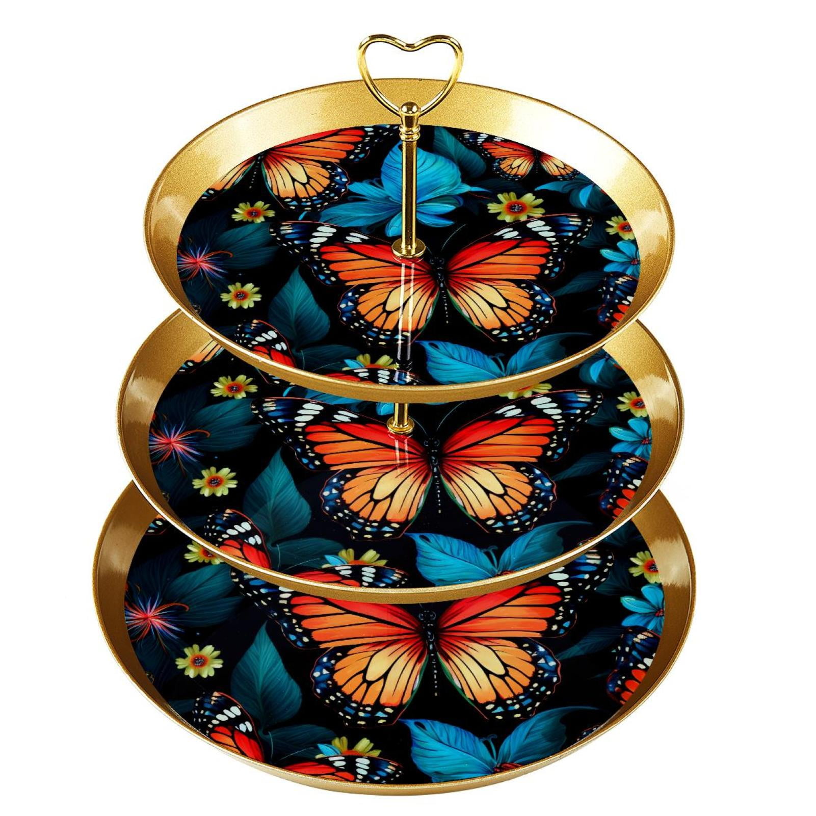 Butterfly Plastic Cupcake Stand Holder with Iron Pillars for Dessert ...