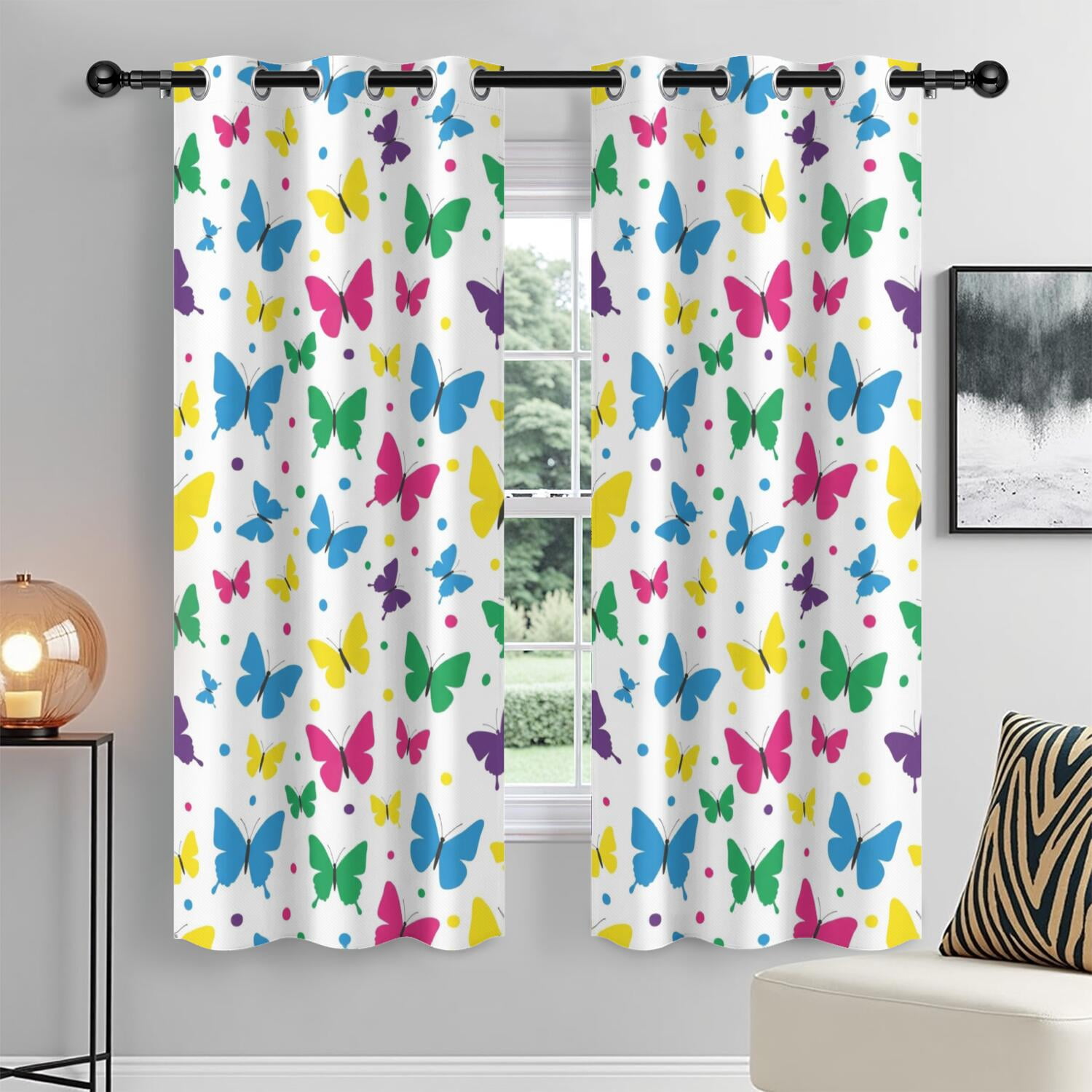 Butterfly and Polka Dot Multicolor Pattern Blackout Curtains,Triple ...