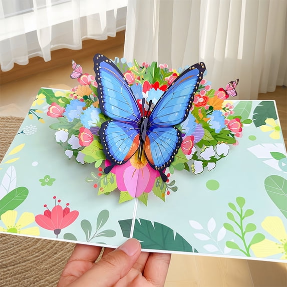 Butterfly Pop Up Card with Gold-Embossed Wings Flowers Pop Up Birthday ...