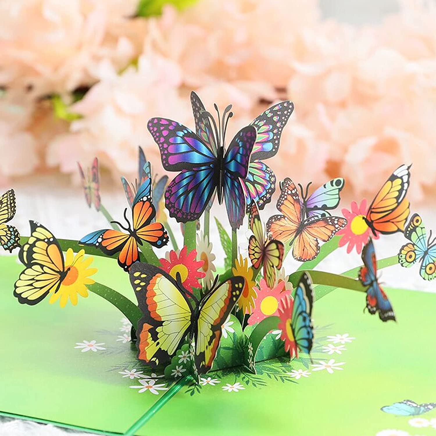 Butterfly Pop Up Card, 3D Colorful Flowers Butterflies Popup Greeting ...
