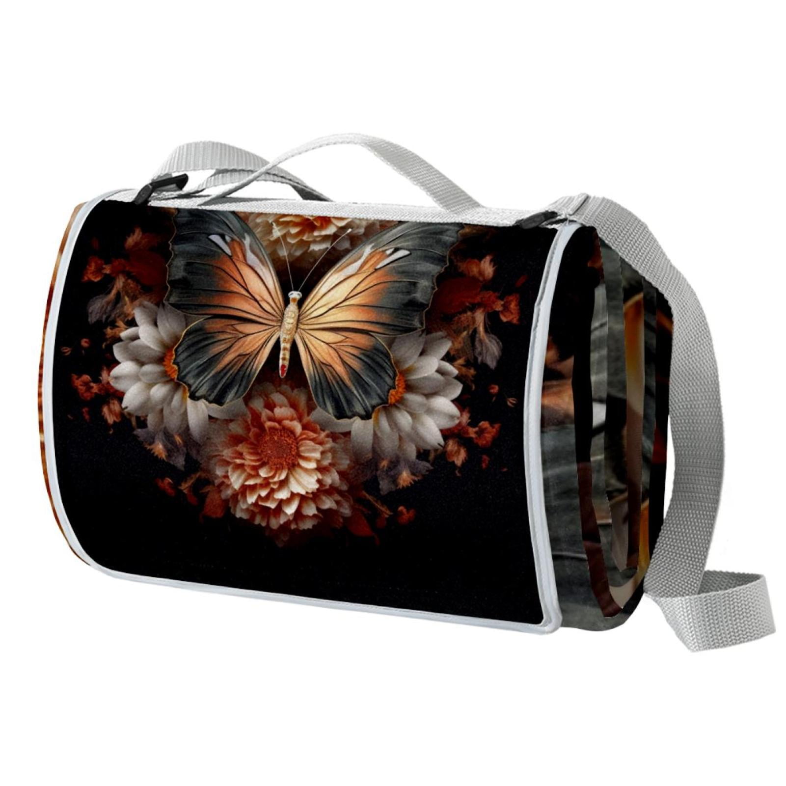 Butterfly Portable Canvas Picnic Blanket Waterproof Backing for Outdoor ...