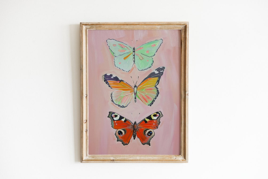 Butterfly Preppy Dorm Room Blush Pink Girly Decoration Unframed Paper ...