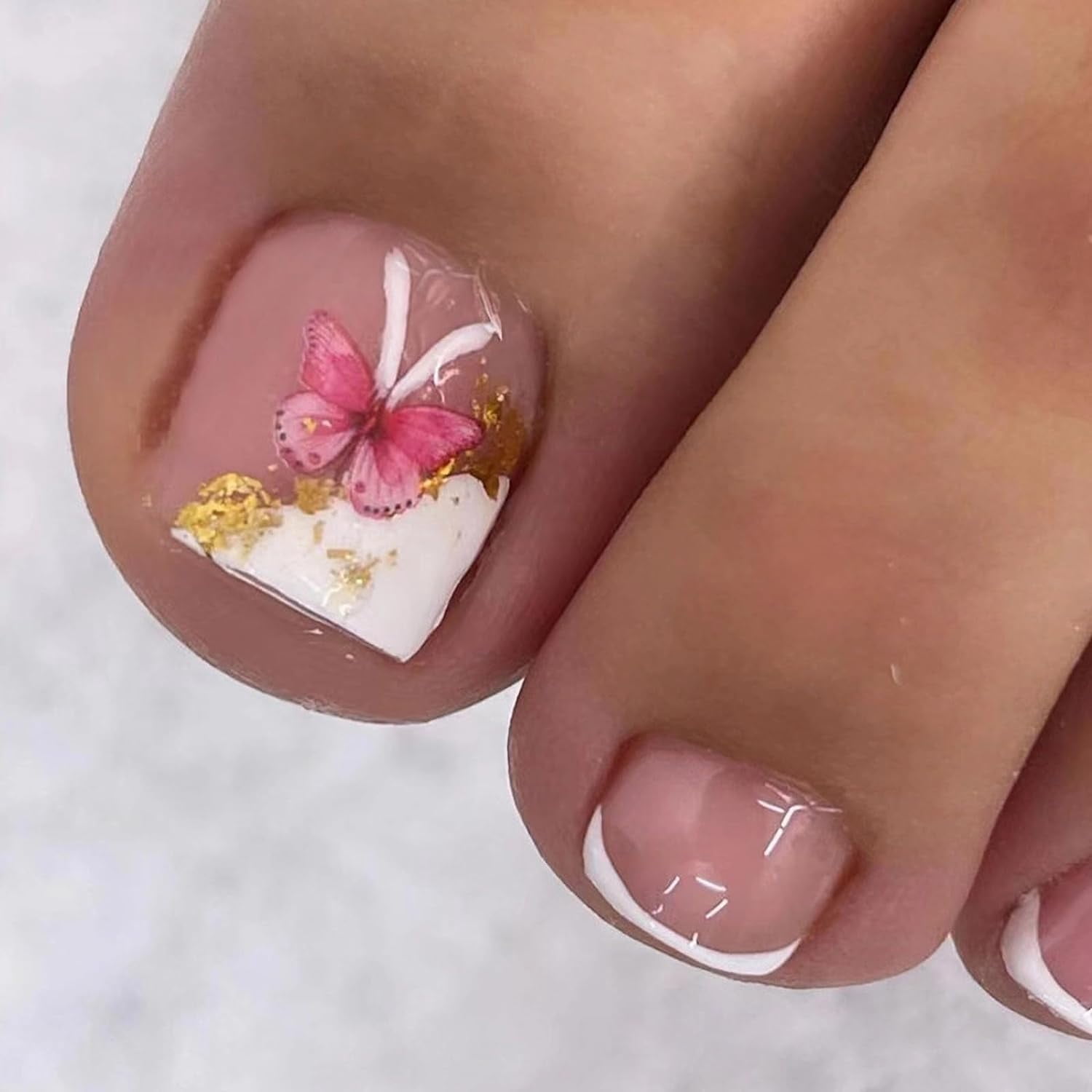Butterfly Press on Toenails Glossy Glue on Fake Toe Nails Spring ...