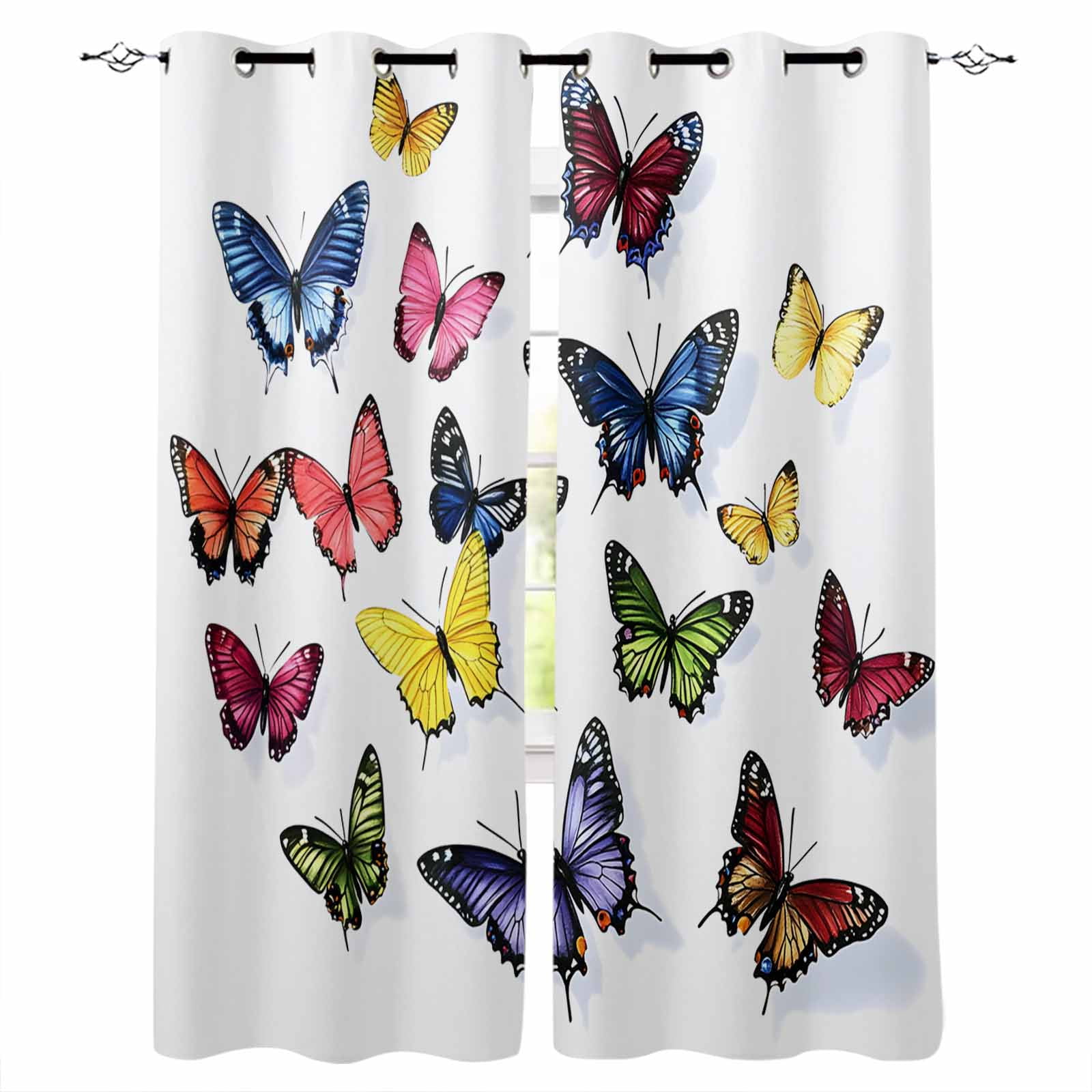 Butterfly Print Blackout Curtains 54 Inches Long, Modern Colorful ...