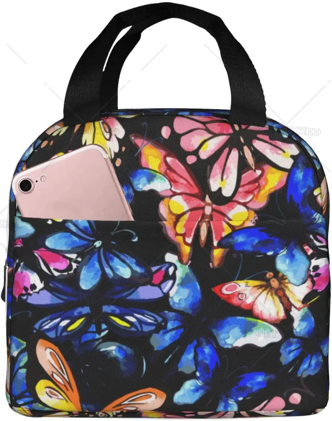 Butterfly Print Blue Purple Insulated Lunch Bag Box for Women Cute ...