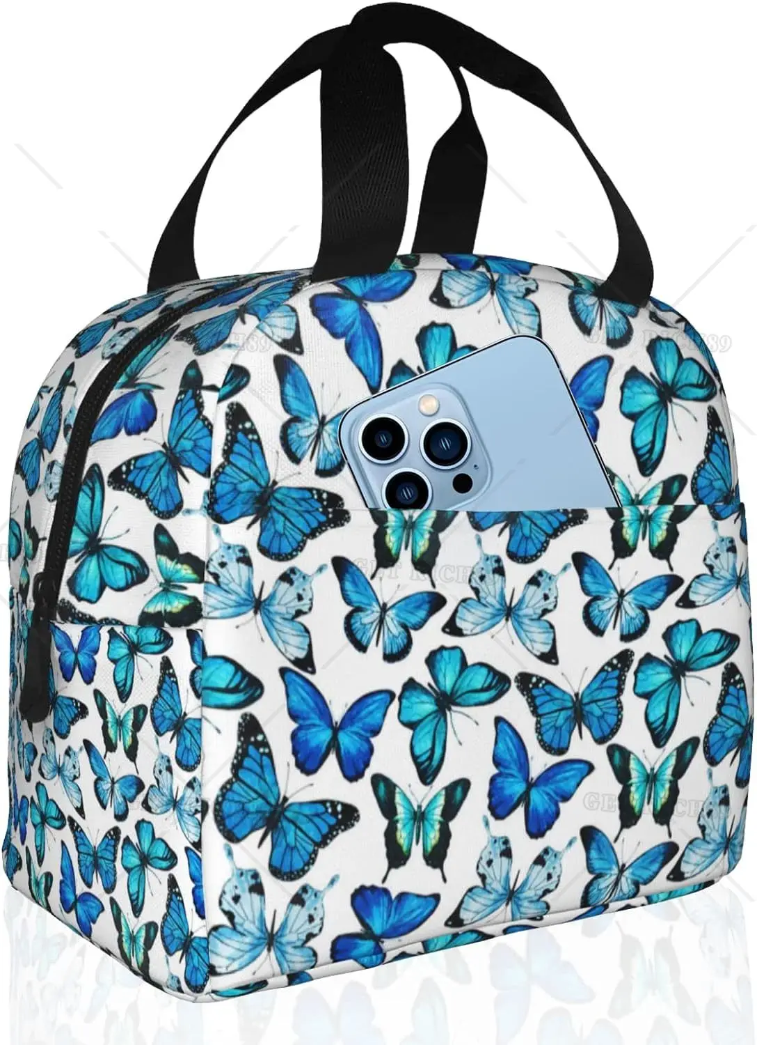 Butterfly Print Blue Purple Insulated Lunch Bag Box for Women Cute ...