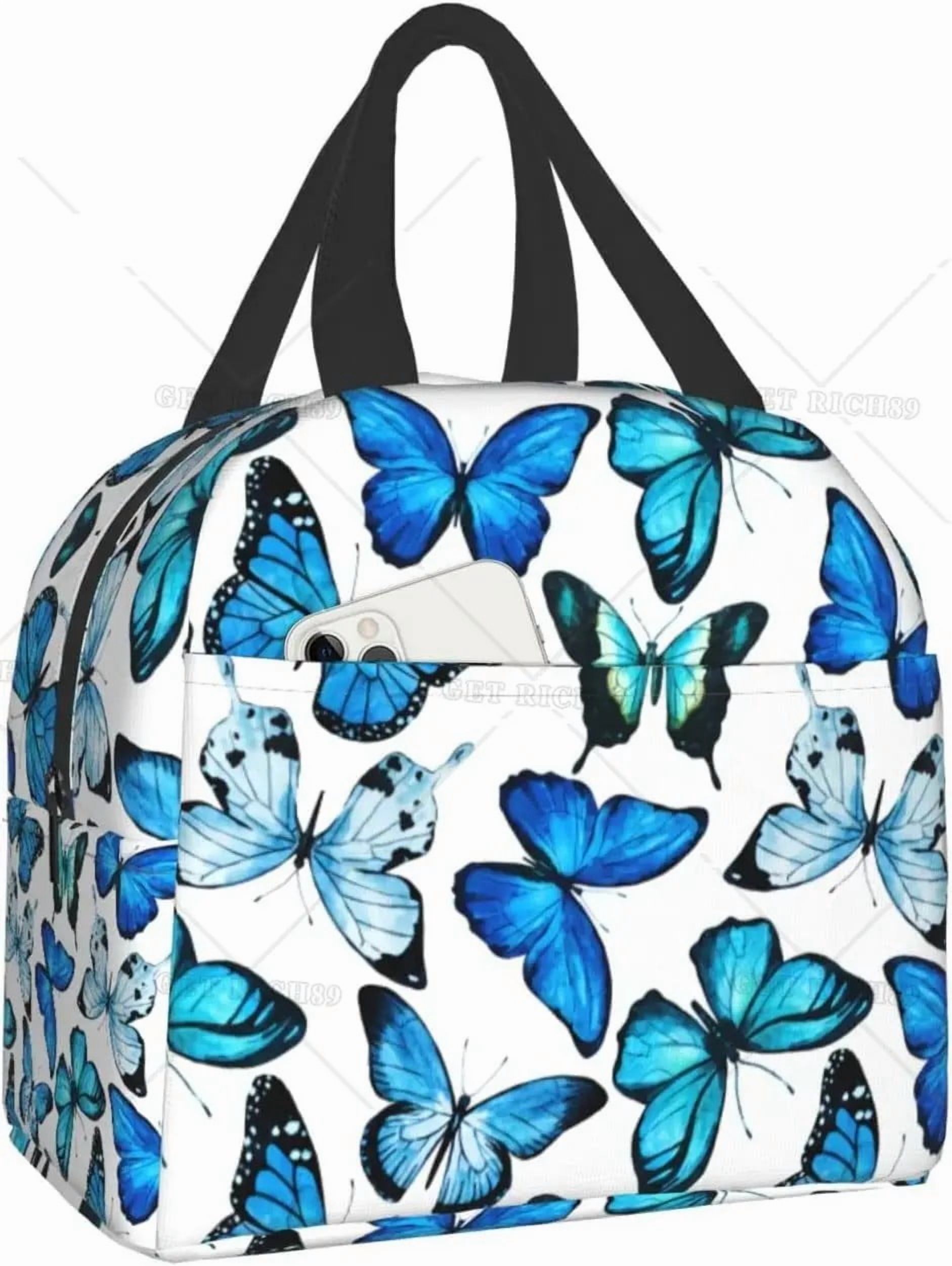 Butterfly Print Blue Purple Insulated Lunch Bag Box for Women Cute ...