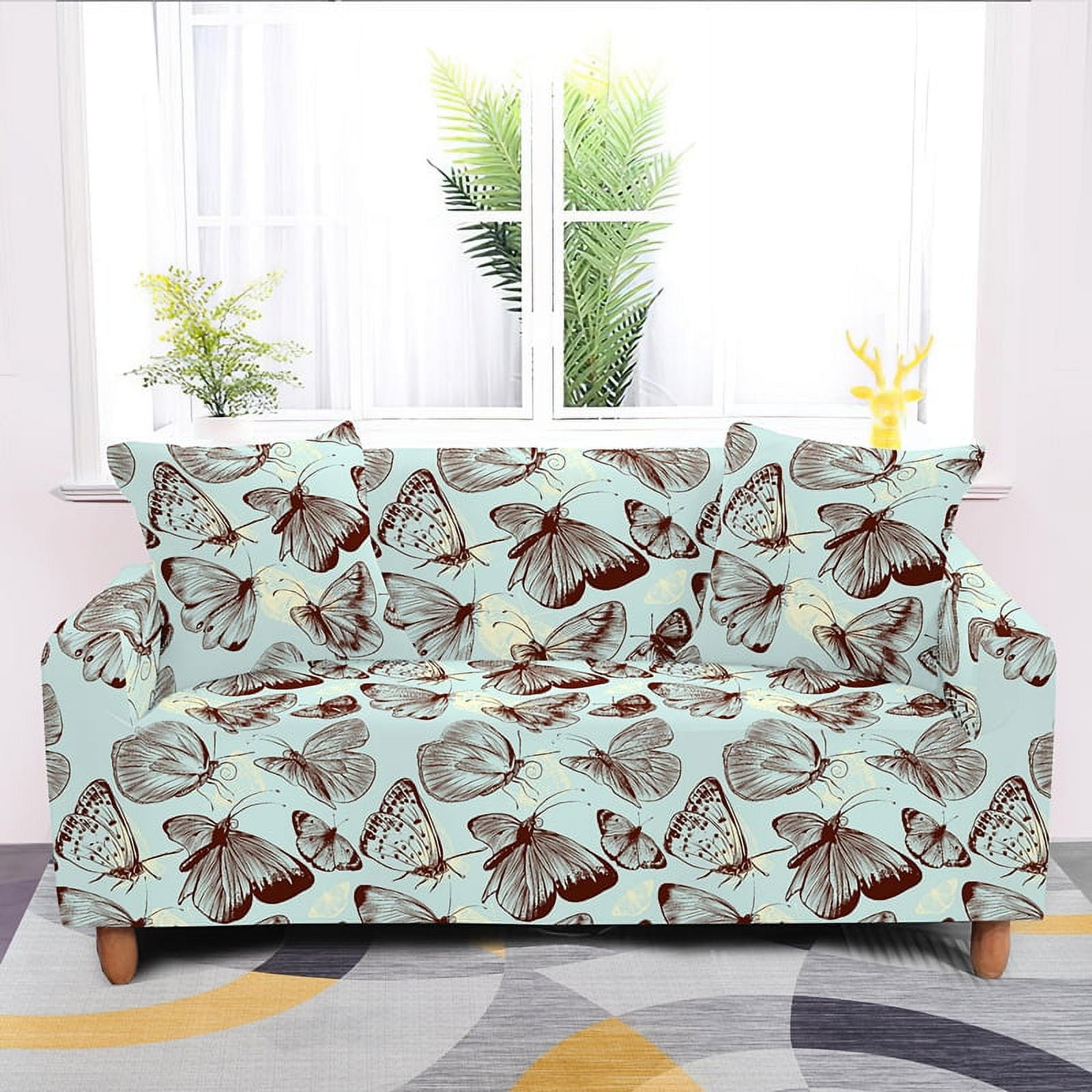 Butterfly Print Elastic Corner Couch Covering For Living Room ...