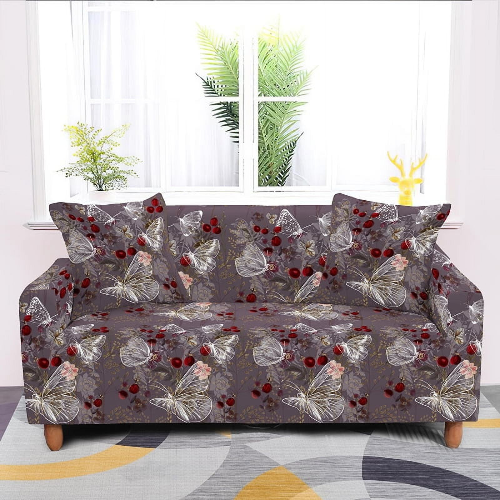 Butterfly Print Elastic Corner Couch Covering For Living Room ...
