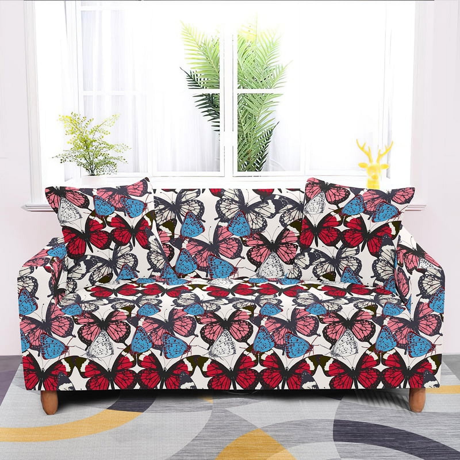 Butterfly Print Elastic Corner Couch Covering For Living Room ...