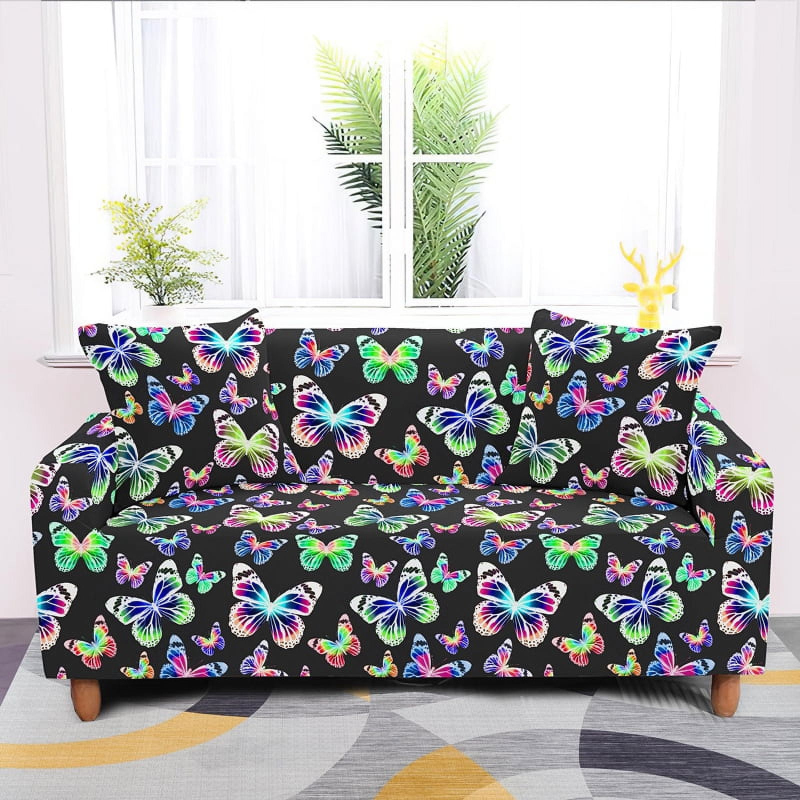 Butterfly Print Elastic Corner Couch Covering For Living Room ...