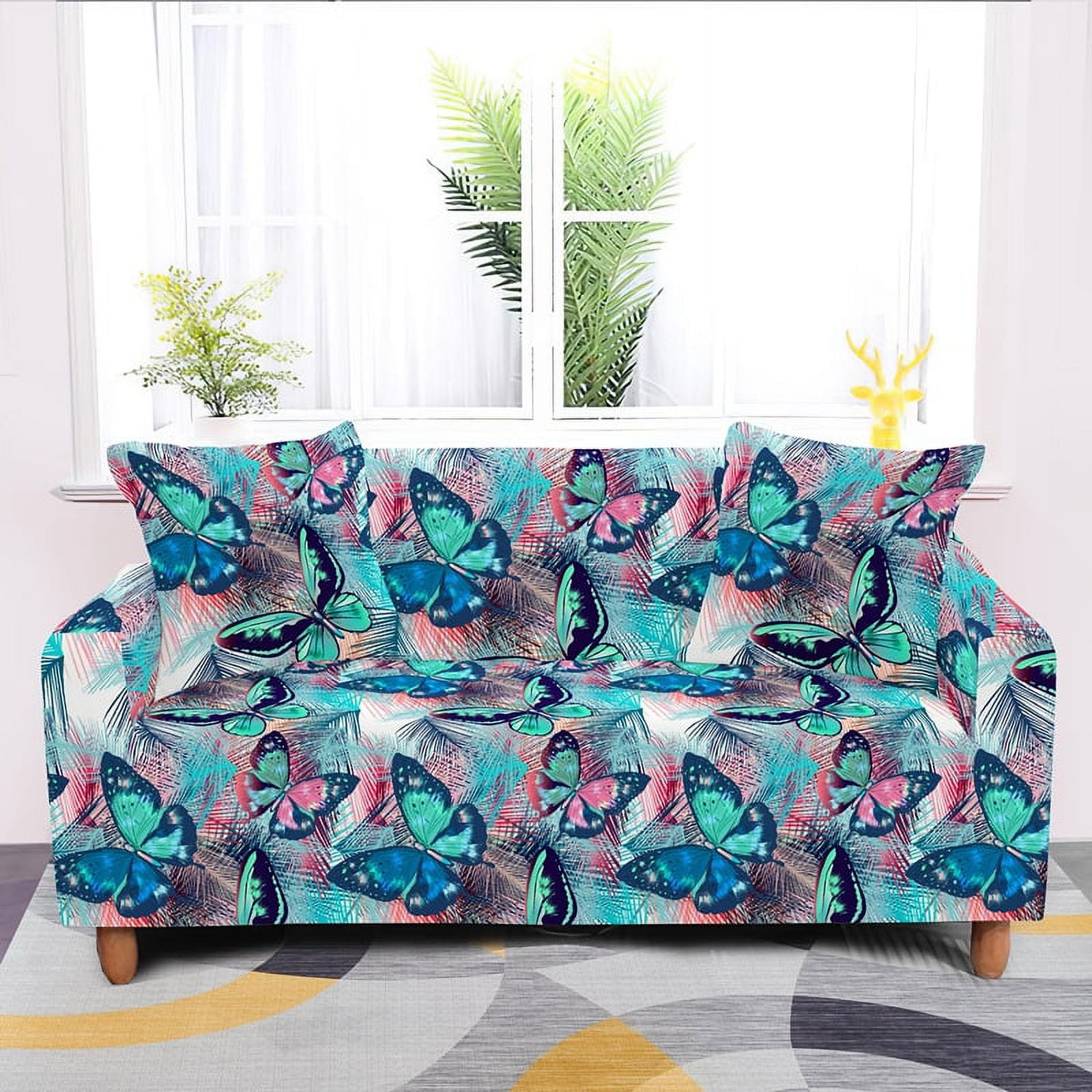 Butterfly Print Elastic Corner Couch Covering For Living Room ...