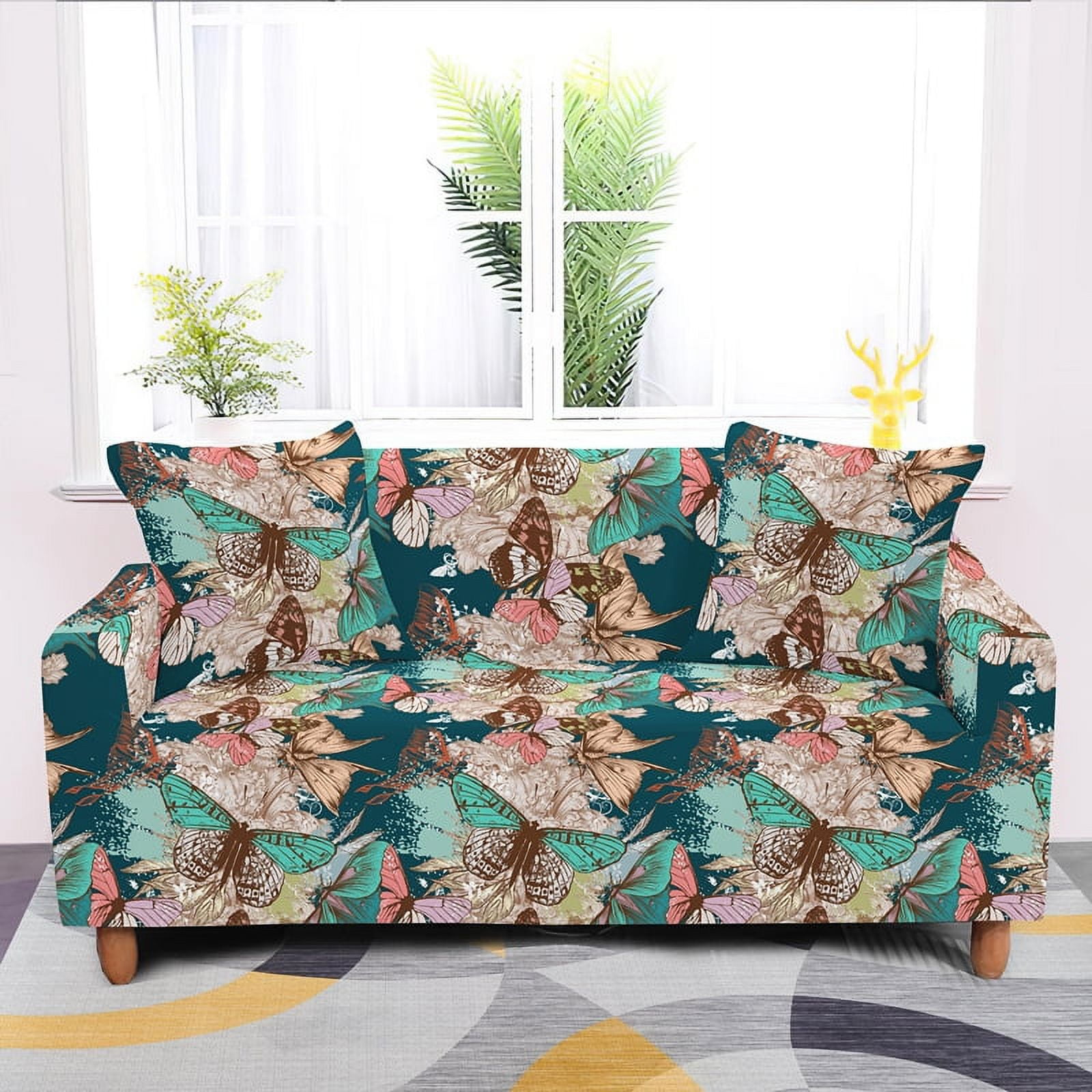 Butterfly Print Elastic Corner Couch Covering For Living Room ...