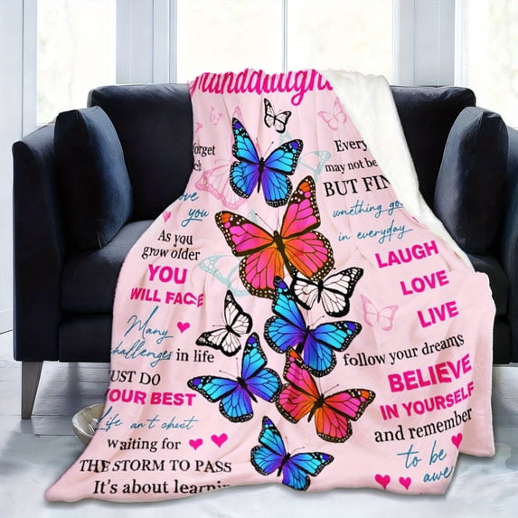 Butterfly Print Flannel Blanket - Soft 280GSM All-Season Bedspread ...