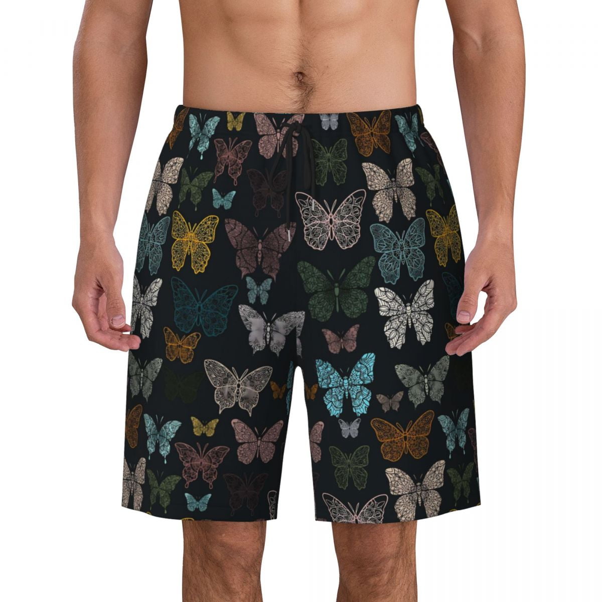 Butterfly Print Gym Shorts Summer Yellow Animal Sports Fitness Beach ...