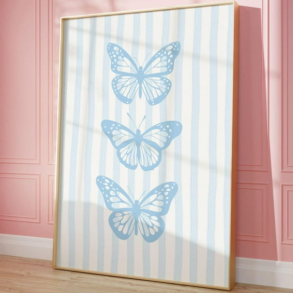 Butterfly Print, Light Blue Preppy, Trendy Wall Art, Light Blue Dorm ...