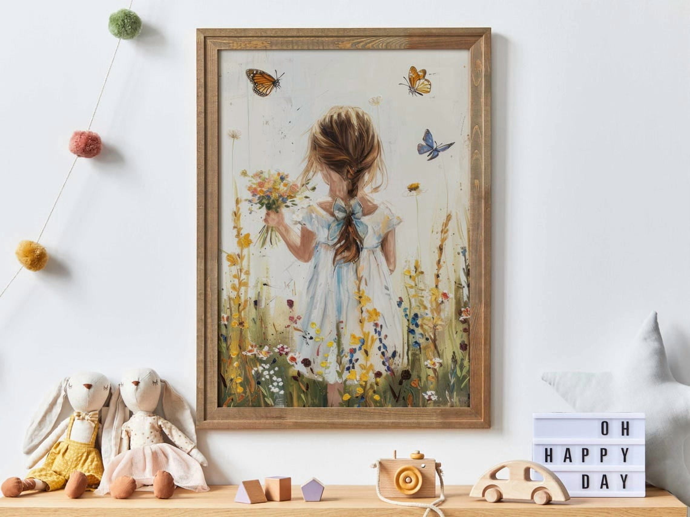 Butterfly Print Nursery Wildflower Girls Room Wall Art Unframed Paper ...