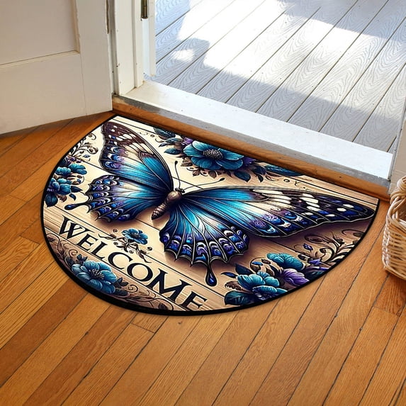 Butterfly Print Semi-Circle Door Mat 31.5"x19.7", Quick Dry Absorbent ...