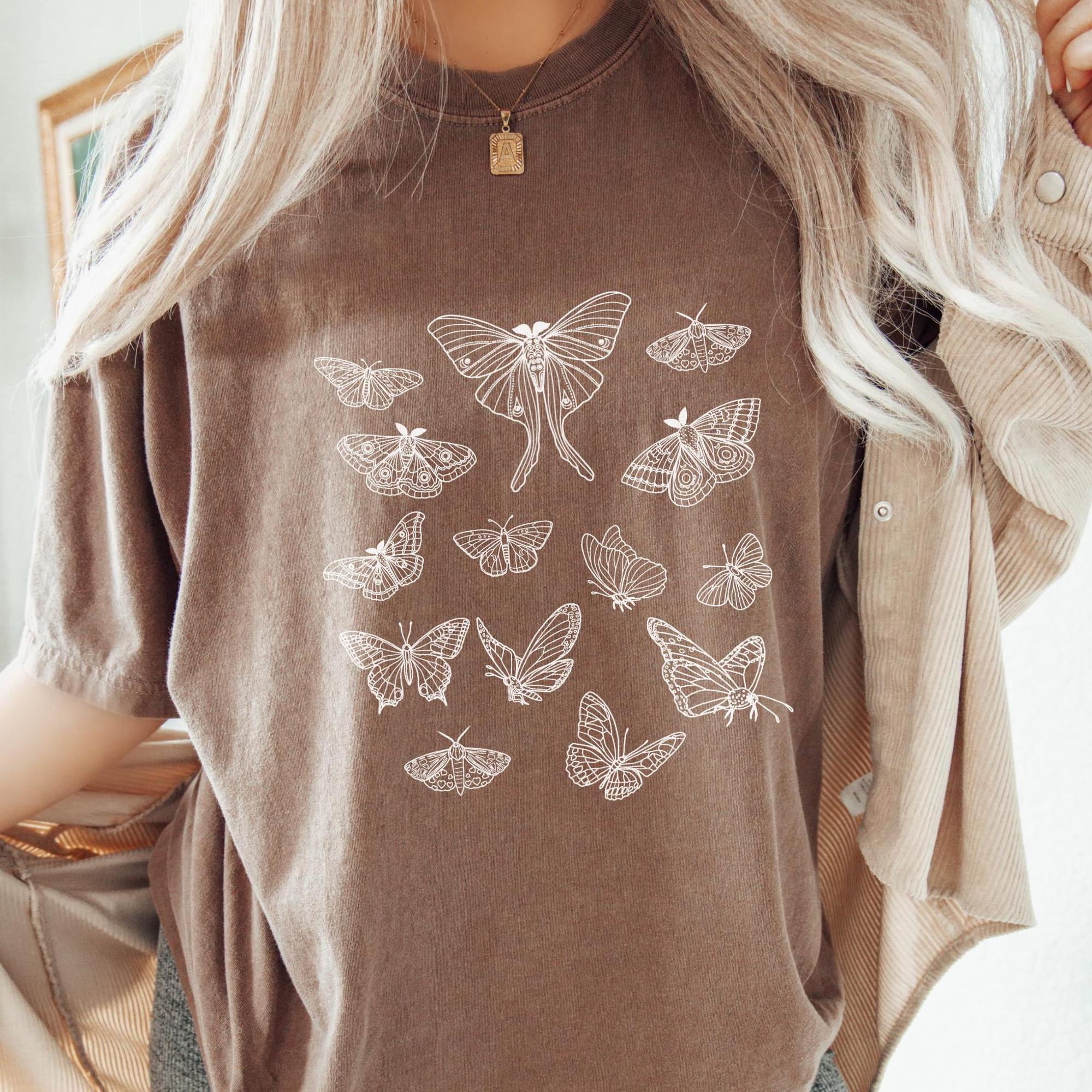 Butterfly Print Shirt Boho Cottagecore Tee - Walmart.com