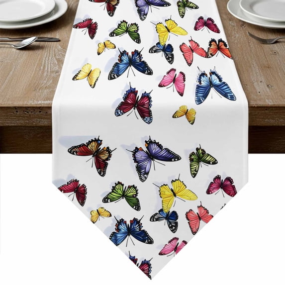 Butterfly Print Table Runner Linen Burlap Table Runner 70 Inches Long ...
