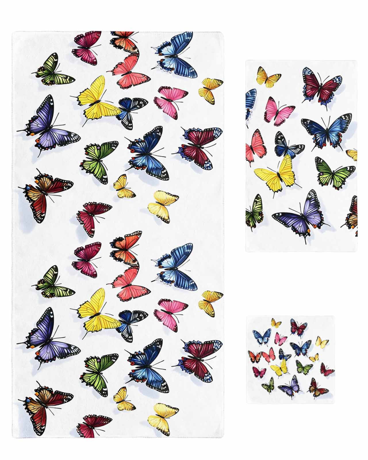 Butterfly Print Towel Set of 3, Soft Microfiber Bath Towels, Hand Towel ...
