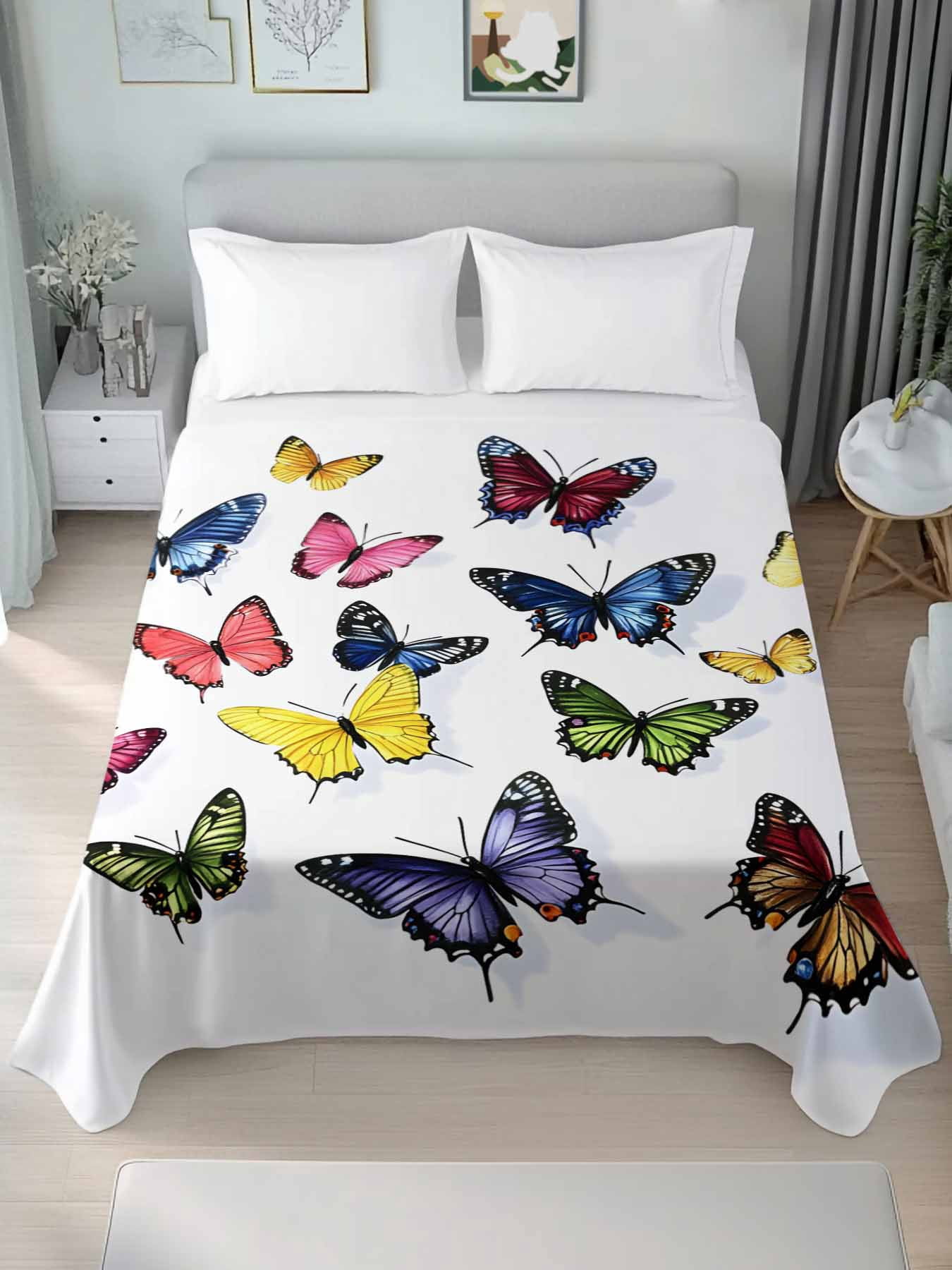 Butterfly Print Twim XL Size Flat Sheet, Wrinkleproof & Fadeproof ...